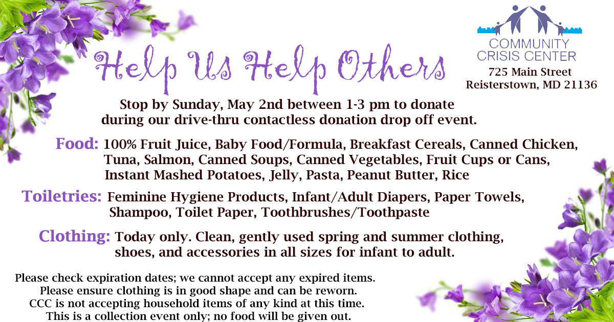 May 2021 Drive-Thru Donation Dropoff – Community Crisis Center, Inc.